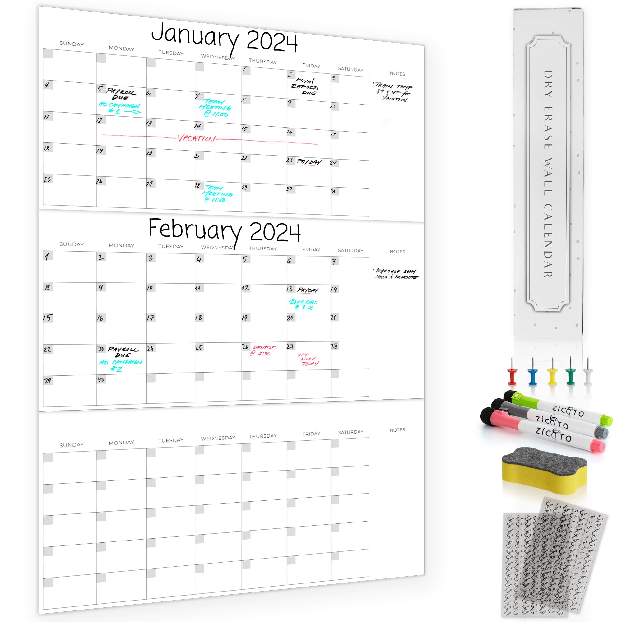 3 Month Dry Erase Wall Calendar for Easy Planning – Erasable 30" x 45" Calendar for White Boards - A Great Planner and Visual Organizer For Your Home or Office Wall