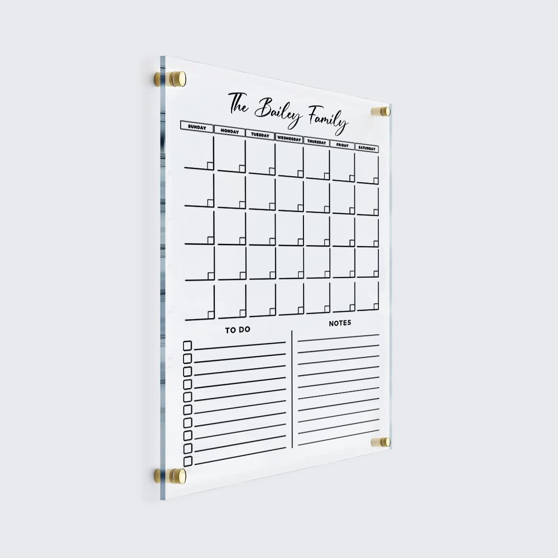 VERTICAL Acrylic Family Planner Wall Calendar - Personalized Dry Erase Board, Dry Erase Calendar, Monthly and Weekly Calendar, Transparent Calendar (14"x18", Standard Package)