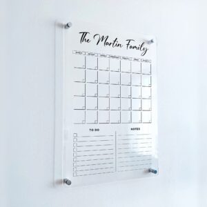 VERTICAL Acrylic Family Planner Wall Calendar - Personalized Dry Erase Board, Dry Erase Calendar, Monthly and Weekly Calendar, Transparent Calendar (14"x18", Standard Package)