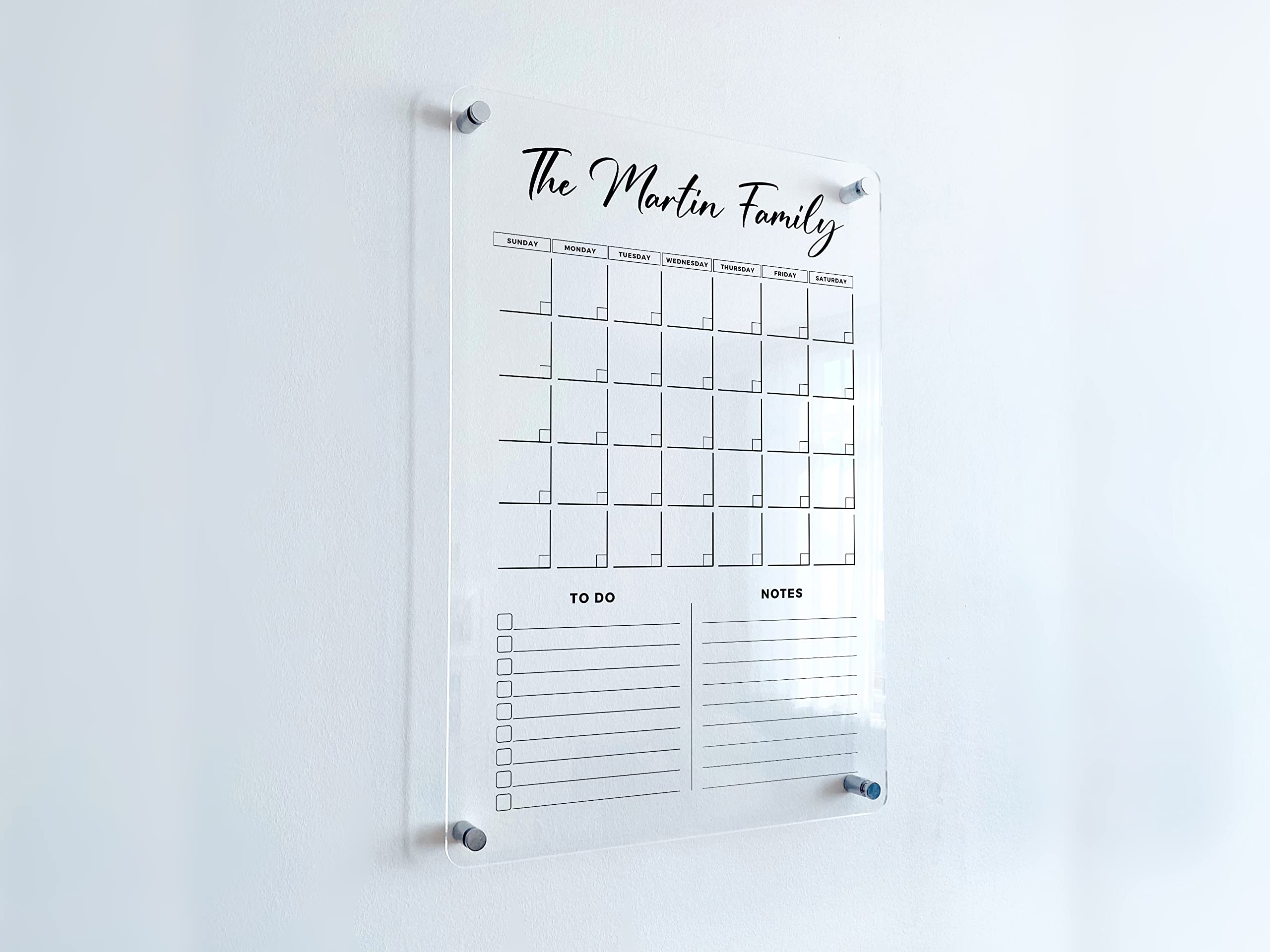 VERTICAL Acrylic Family Planner Wall Calendar - Personalized Dry Erase Board, Dry Erase Calendar, Monthly and Weekly Calendar, Transparent Calendar (14"x18", Standard Package)