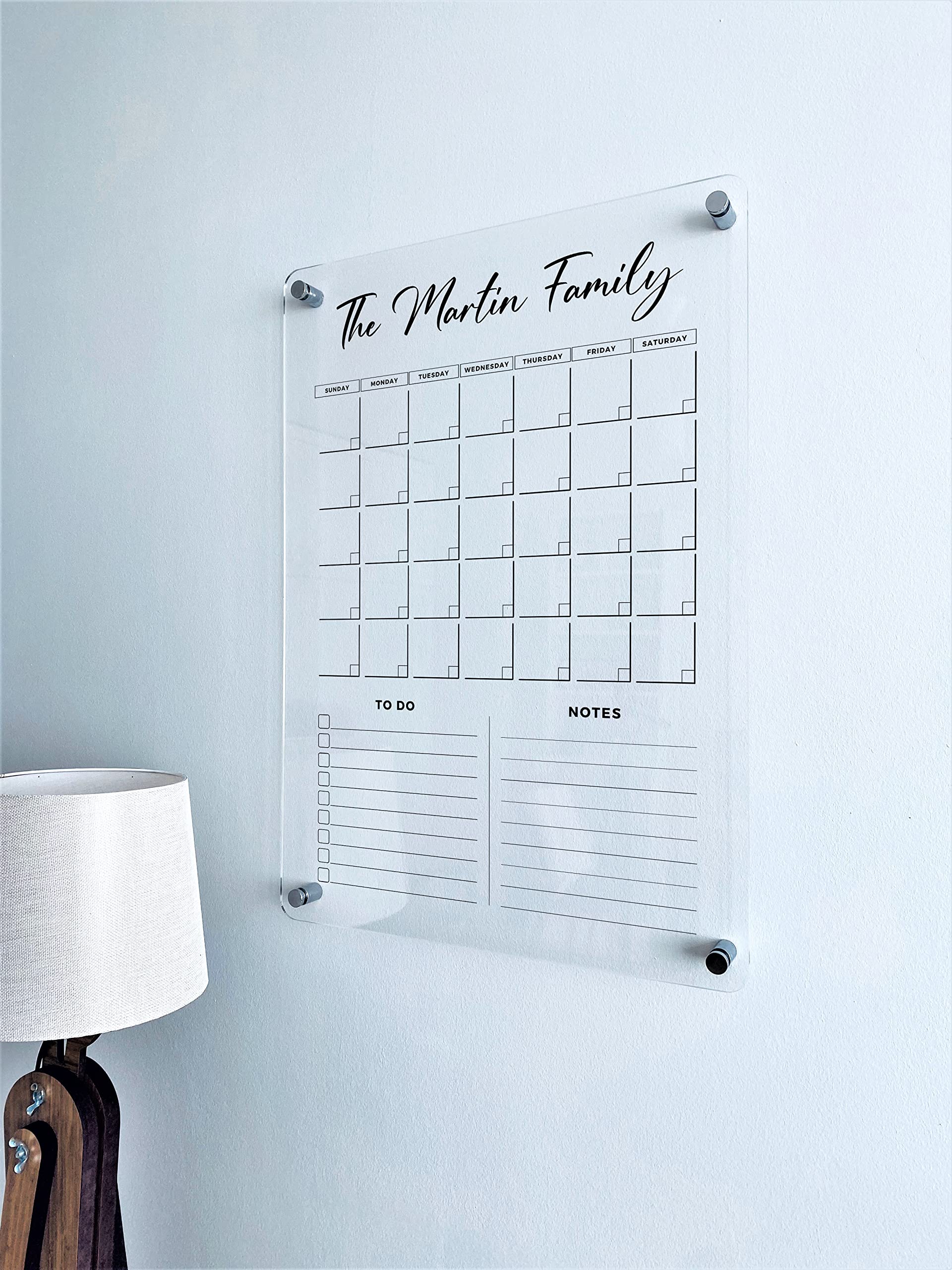 VERTICAL Acrylic Family Planner Wall Calendar - Personalized Dry Erase Board, Dry Erase Calendar, Monthly and Weekly Calendar, Transparent Calendar (14"x18", Standard Package)