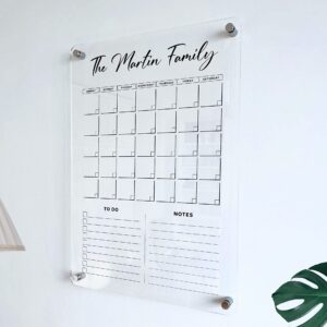 VERTICAL Acrylic Family Planner Wall Calendar - Personalized Dry Erase Board, Dry Erase Calendar, Monthly and Weekly Calendar, Transparent Calendar (14"x18", Standard Package)