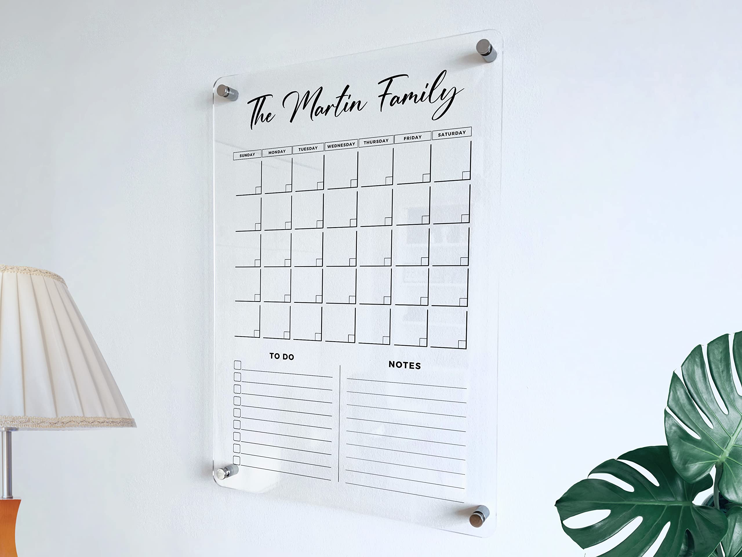 VERTICAL Acrylic Family Planner Wall Calendar - Personalized Dry Erase Board, Dry Erase Calendar, Monthly and Weekly Calendar, Transparent Calendar (14"x18", Standard Package)