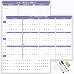 2024 wall calendar erasable 32"x48" wet & dry erase laminated 12 month annual yearly wall calendar,2-sided vertical/horizontal, reversible,erasable & reusable calendar for home office school (purple)