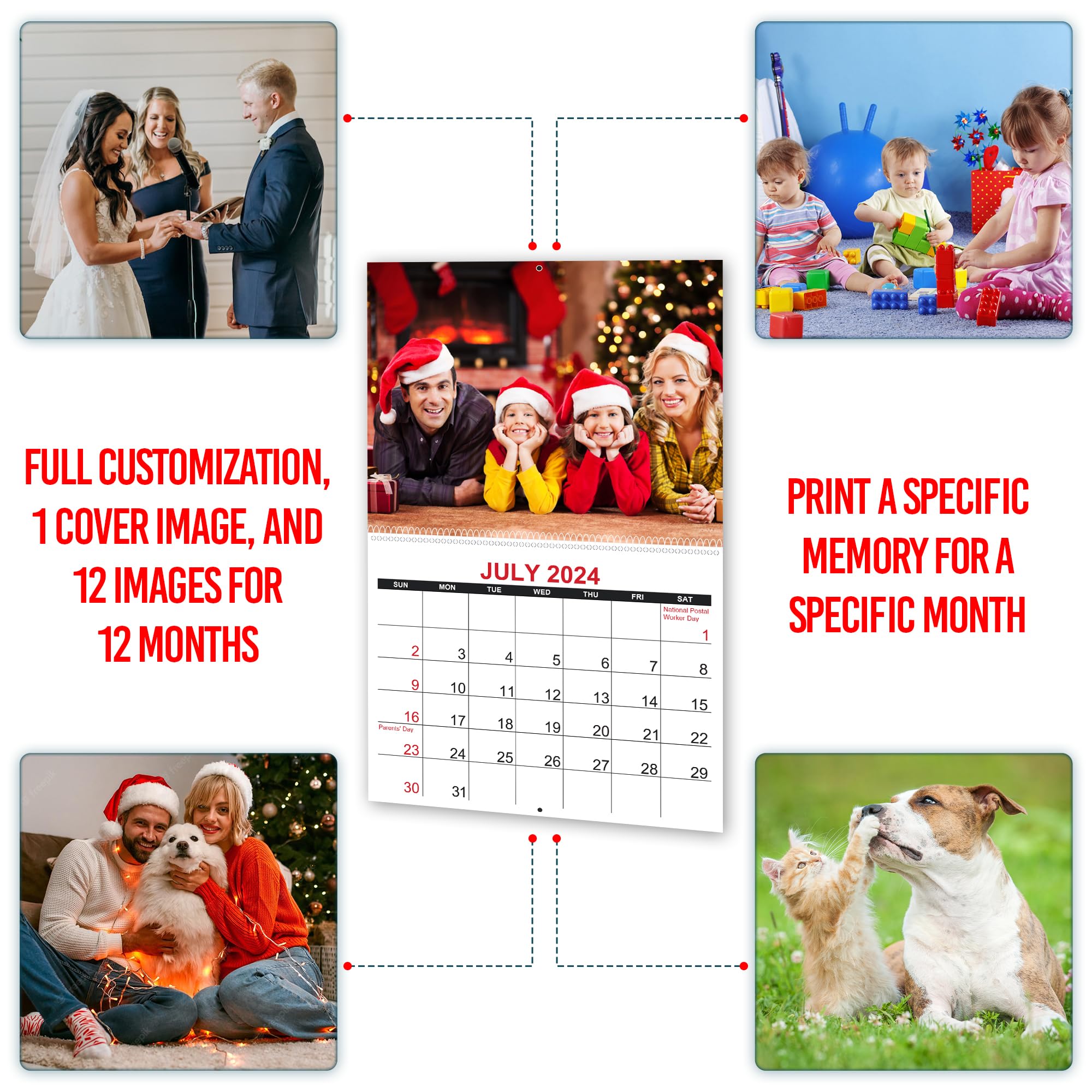 Custom Photo Wall Calendar 2024 for Home & Office - Print Your 13 Memories & Make Your Own Personalized Calendar 2024 - Customized Christmas Gift (Large 11'' x 17'' Made in USA) - 10 Pack