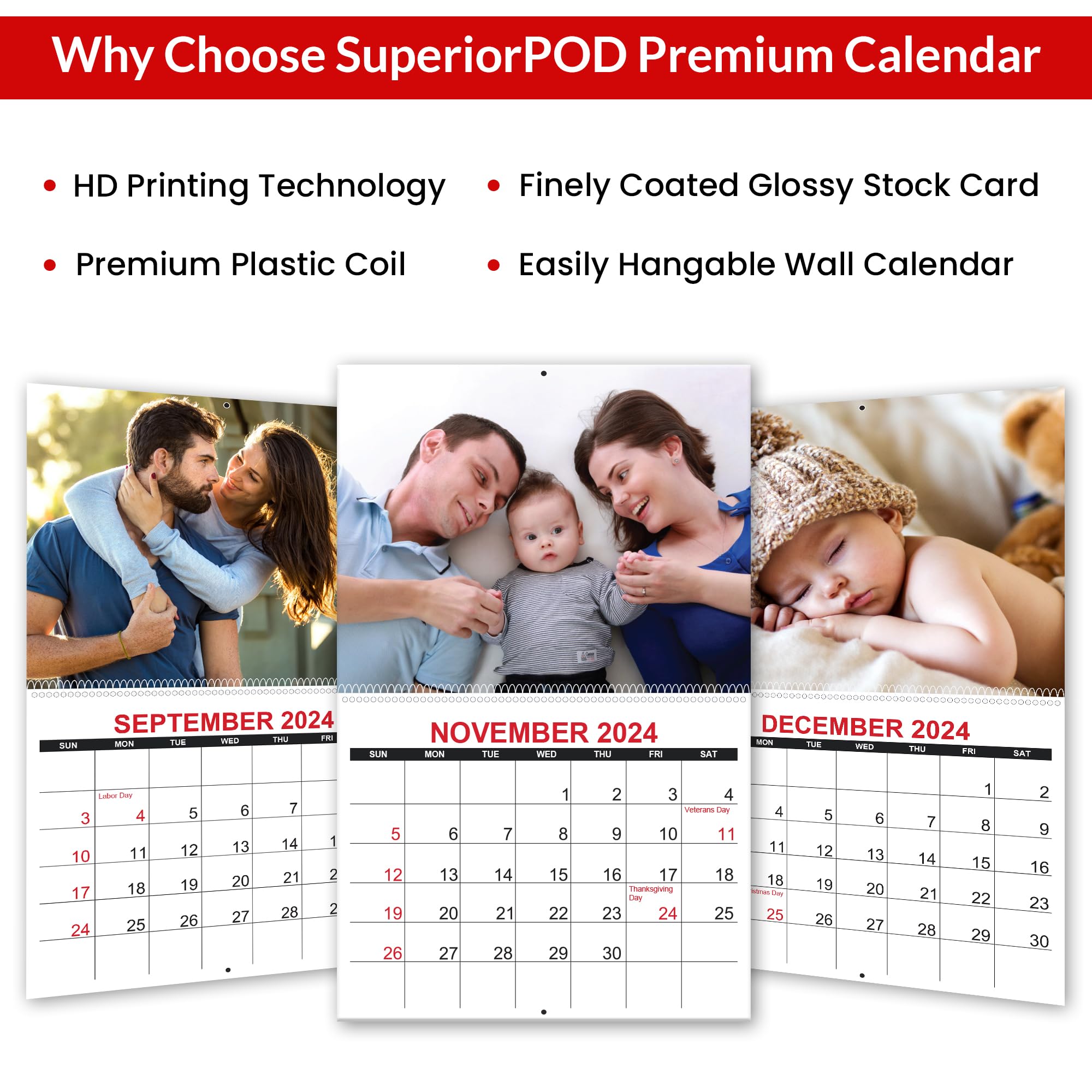 Custom Photo Wall Calendar 2024 for Home & Office - Print Your 13 Memories & Make Your Own Personalized Calendar 2024 - Customized Christmas Gift (Large 11'' x 17'' Made in USA) - 10 Pack