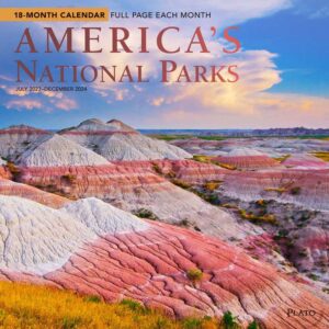 america's national parks | 2024 12 x 24 inch 18 months monthly square wall calendar | foil stamped cover | july 2023 - december 2024 | plato | yosemite yellowstone