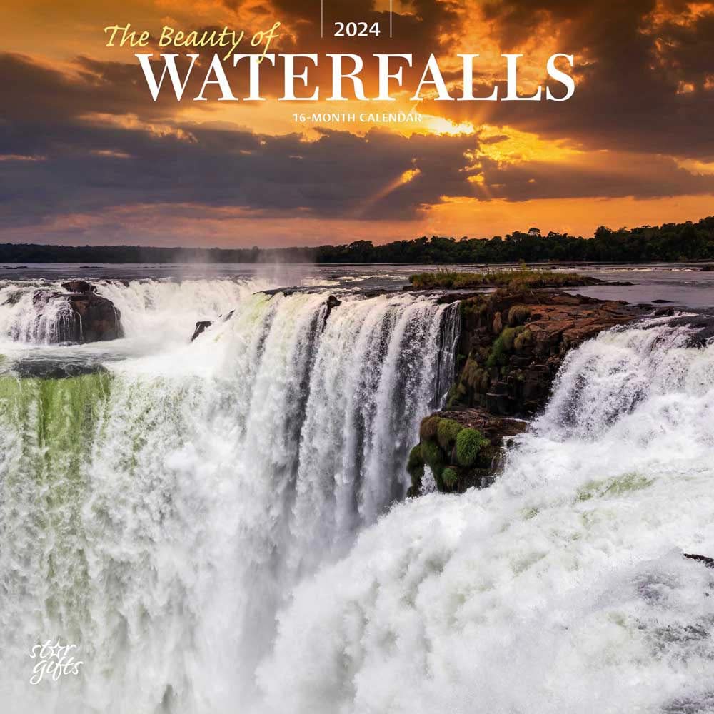 The Beauty of Waterfalls | 2024 12 x 24 Inch Monthly Square Wall Calendar | Sticker Sheet | StarGifts | Nature River Lake