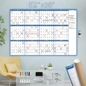 large dry erase wall calendar - 52"x36" - blank undated yearly calendar - whiteboard premium laminated planner - reusable laminated office jumbo 12 months calendar