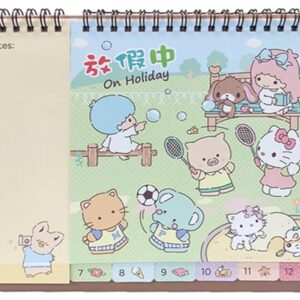 2024 Kawaii Kitty Cat & Friends Mix Characters Monthly Yearly Desktop Calendar