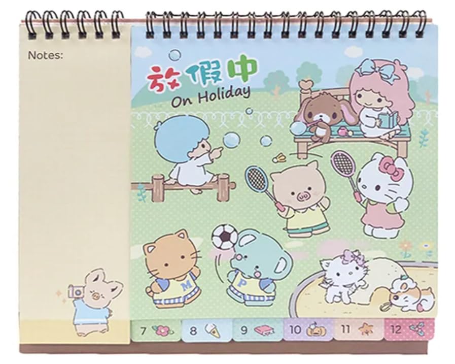 2024 Kawaii Kitty Cat & Friends Mix Characters Monthly Yearly Desktop Calendar