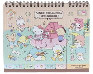 2024 kawaii kitty cat & friends mix characters monthly yearly desktop calendar