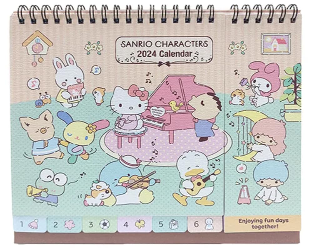 2024 Kawaii Kitty Cat & Friends Mix Characters Monthly Yearly Desktop Calendar