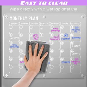 PTSPDP Monthly Acrylic Magnetic Calendar for Fridge, 16"x12" Clear Magnetic Fridge Calendar Dry Erase Board for Fridge & Wall Includes 6 Markers and 1 Rag