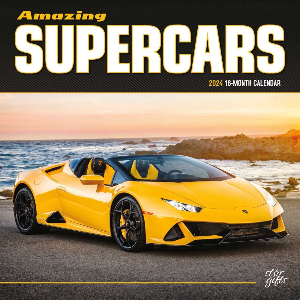 Amazing Supercars | 2024 12 x 24 Inch Monthly Square Wall Calendar | Sticker Sheet | StarGifts | Automobiles Luxury Prestige Hypercars