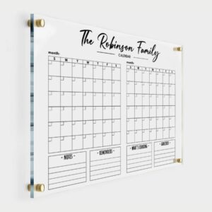 acrylic two month calendar double month planner for wall- personalized calendar 2024, dry erase two month planner family calendar calendar w marker (36"x24", standard package)