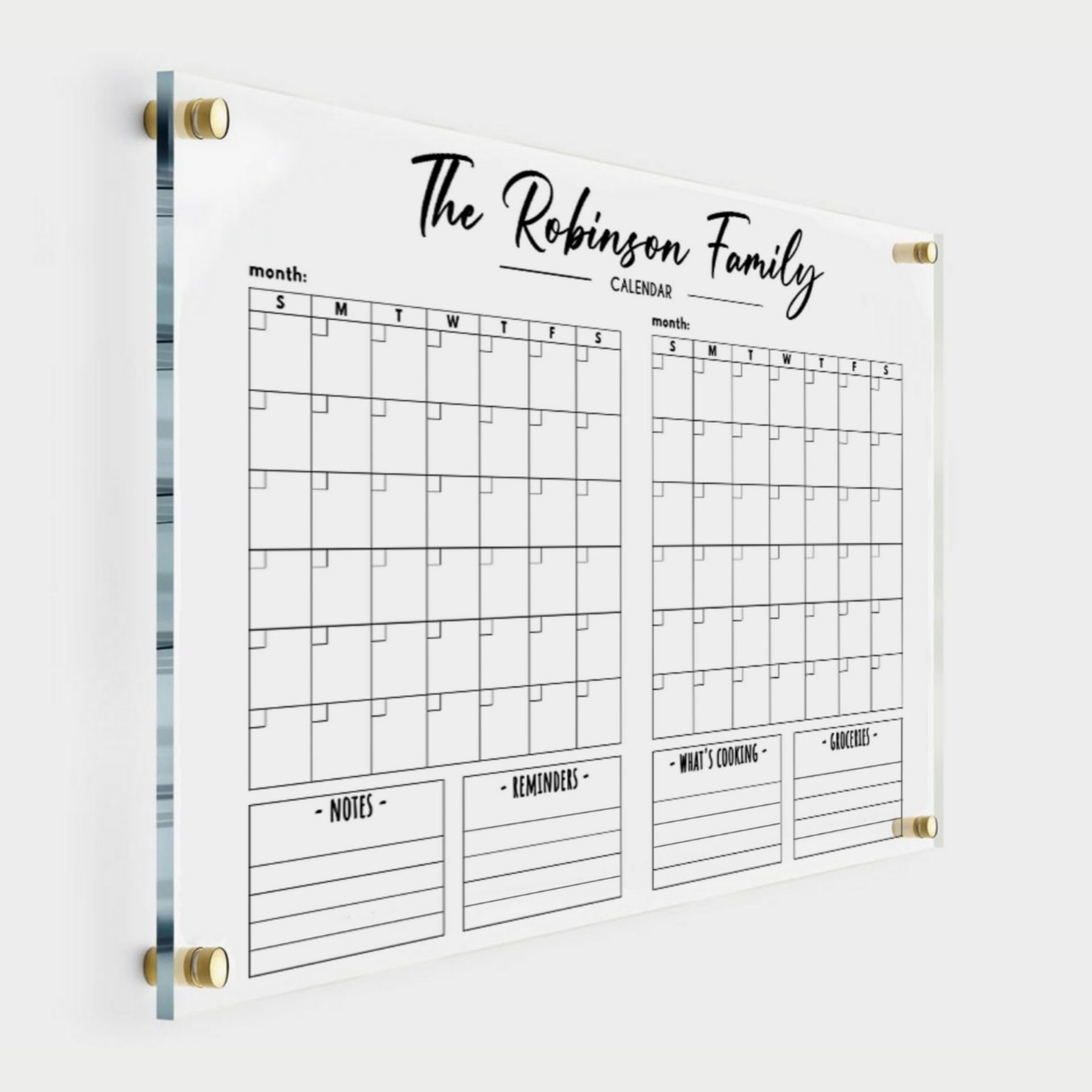 Acrylic Two Month Calendar Double Month Planner for Wall- Personalized Calendar 2024, Dry Erase Two Month Planner Family Calendar Calendar w Marker (36"x24", Standard Package)