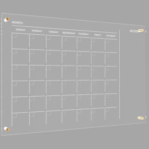 writeboard acrylic calendar for wall | large clear 24"x16" dry erase calendar for wall mounting | clear reusable home office large monthly calendar (white)