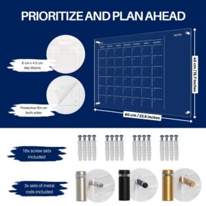 WRITEBOARD Acrylic Calendar for Wall | Large Clear 24"x16" Dry Erase Calendar for Wall Mounting | Clear Reusable Home Office Large Monthly Calendar (White)