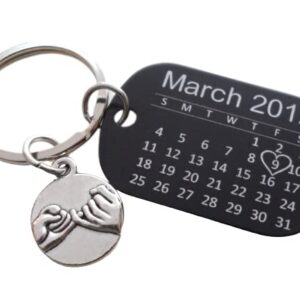 Custom Personalized Anodized Aluminum Anniversary Calendar Keychain with Pinky Promise Charm, Anniversary Date Keychain, Husband Wife Boyfriend Girlfriend Key Chain, Customized Couples Keychain