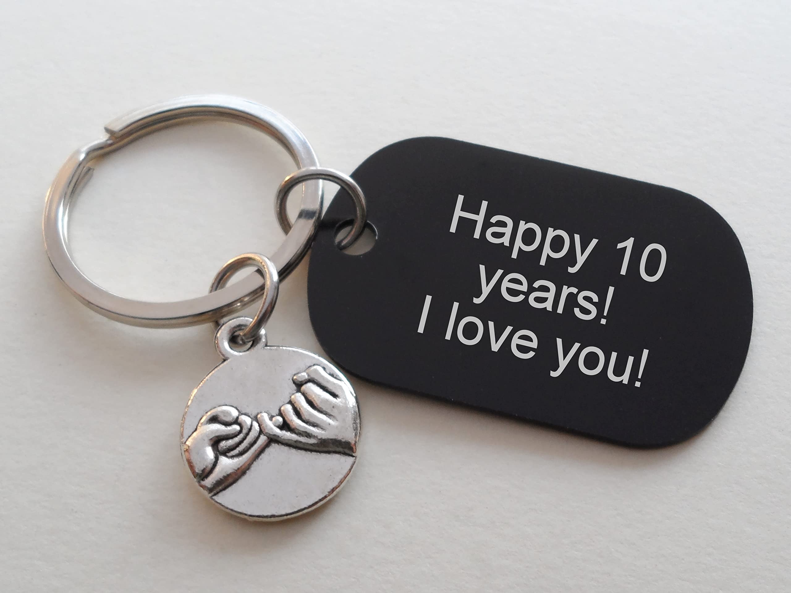 Custom Personalized Anodized Aluminum Anniversary Calendar Keychain with Pinky Promise Charm, Anniversary Date Keychain, Husband Wife Boyfriend Girlfriend Key Chain, Customized Couples Keychain