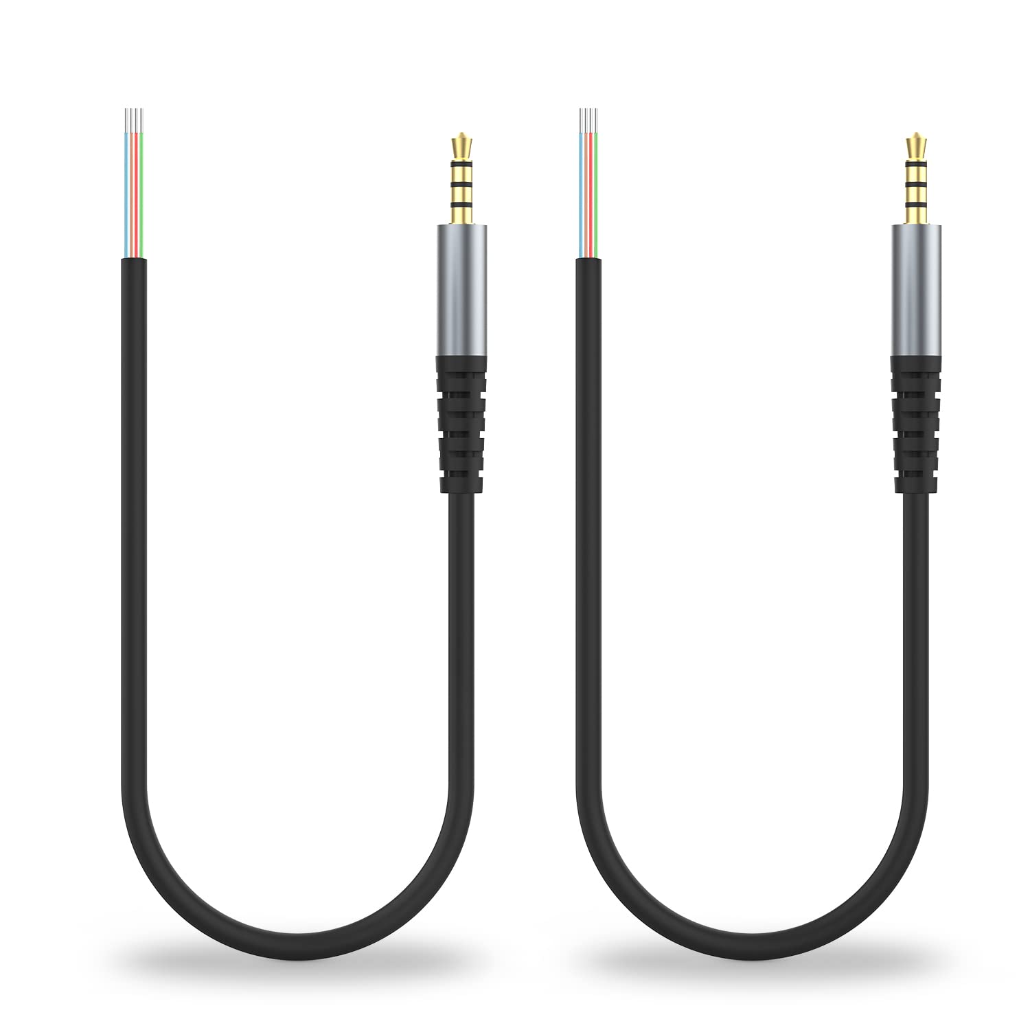 HIEbee Replacement 3.5mm 1/8" TRRS Stereo Male Plug to Bare Wire Open End Audio Cable for Headphone Headset Earphone Microphone Cable Repair(2 Pack1ft)