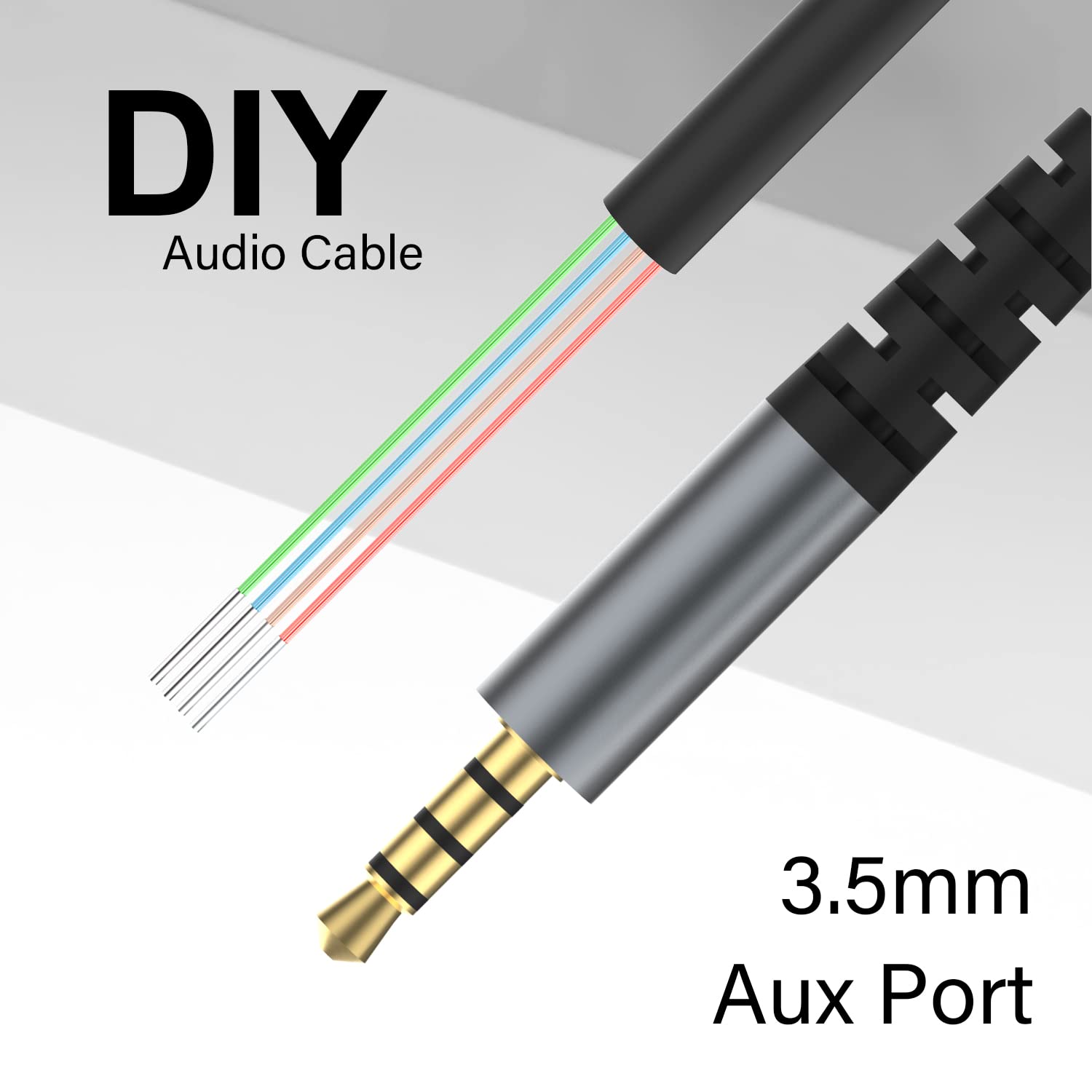 HIEbee Replacement 3.5mm 1/8" TRRS Stereo Male Plug to Bare Wire Open End Audio Cable for Headphone Headset Earphone Microphone Cable Repair(2 Pack1ft)