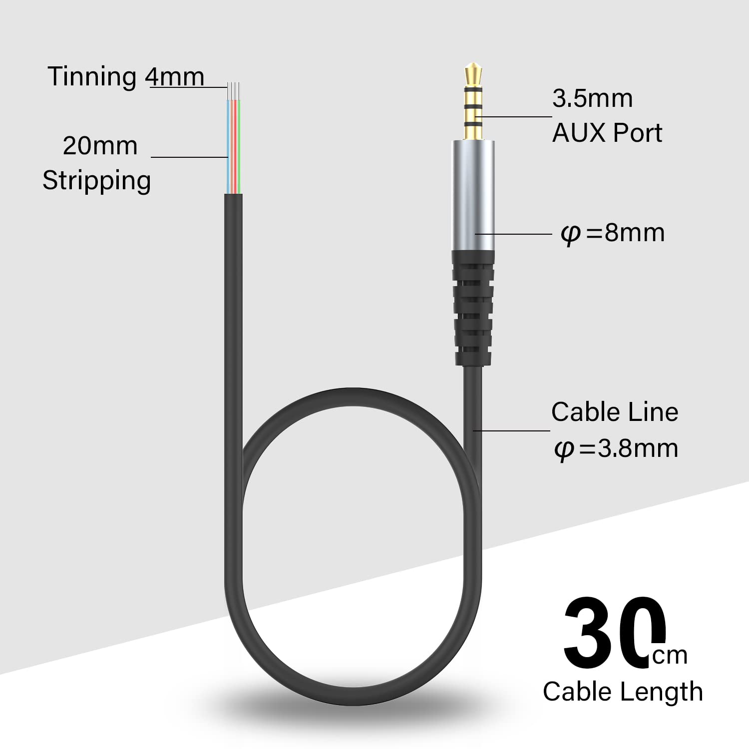 HIEbee Replacement 3.5mm 1/8" TRRS Stereo Male Plug to Bare Wire Open End Audio Cable for Headphone Headset Earphone Microphone Cable Repair(2 Pack1ft)