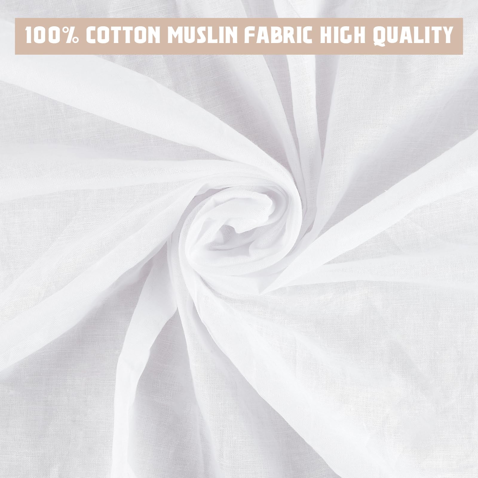 Muslin Fabric 100% Cotton Muslin Linen Fabric 59 inch x 5 Yards Medium Light Textile Bleached White Cotton Fabric by Yard for Sewing Apparel Cloth