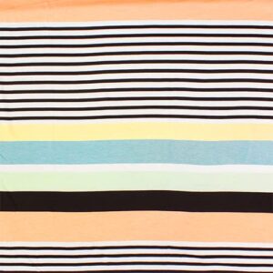 girl charlee fabrics black pastel cabana stripes on white cotton jersey spandex blend knit fabric - by the yard