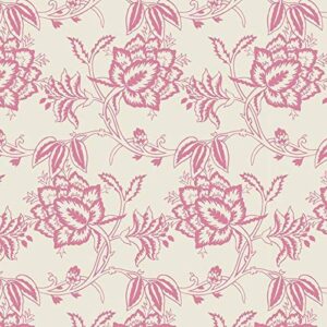 paris floral pink on white cotton fabric by the yard