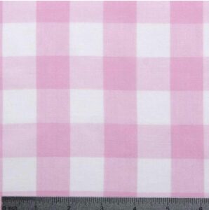 checkered 1” gingham poly cotton buffalo check fabric by the yard, 58”/60”, (pink/white)