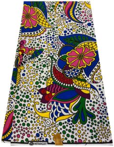 floral design -african ankara wax print fabrics -white, pink,blue, green, yellow, red, black- sell by 6 yards-100% cotton- for dresses