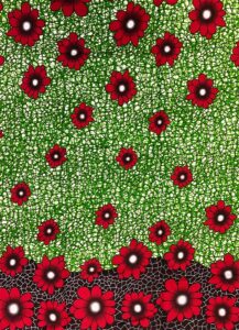 red, apple-green, white, black-flower design-african wax print fabrics- sell for 6 yards- 100% cotton- for dresses