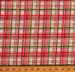 cotton winter forest red green brown plaid on white cotton fabric print by the yard (16651-wht-ctn-d) d505.54