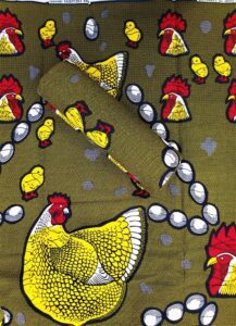 african ankara wax print fabrics -chicken family design-yellow, white, red, black,- sell by 6 yards-100% cotton- for dresses