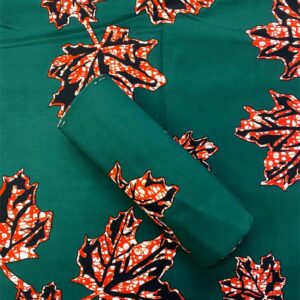 Leaves Design -African Ankara Wax Print Fabrics -Army-Green, Red-Orange, Black, White- Sell by 6 Yards-100% Cotton- for Dresses