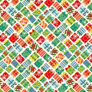 christmas themed fabrics - andover fabrics - cut by the yard (white - presents)