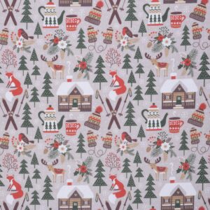 mook fabrics cotton christmas winter wonderland, pewter cut by the yard