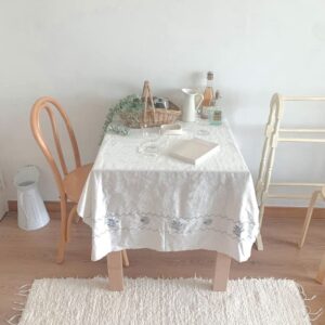 Premium Quality Linen Cotton Fabric by The Yard Scandinavia Style Two Colors 59" Wide AS Ethnic Embroidery (White)