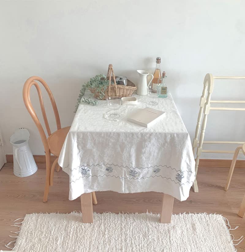 Premium Quality Linen Cotton Fabric by The Yard Scandinavia Style Two Colors 59" Wide AS Ethnic Embroidery (White)