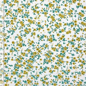 girl charlee fabrics gold green tossed small flowers on white cotton spandex knit fabric - by the yard