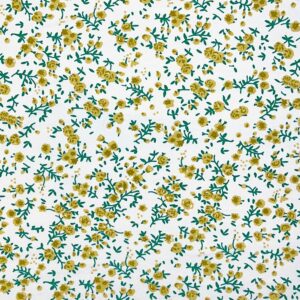 Girl Charlee Fabrics Gold Green Tossed Small Flowers on White Cotton Spandex Knit Fabric - by The Yard