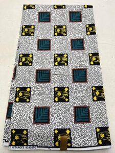 african guaranteed wax block prints fabric/african ankara wrapper fabric wax fabrics /-sell by 6 yards-100% cotton-for dresses- white, yellow, teal-green, black, orange, dark-blue