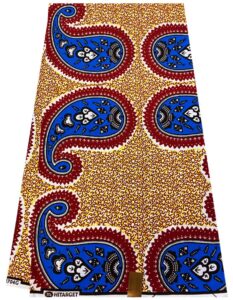 african ankara wax print fabrics -paisley print- red,orange, brown, blue, white,- sell by 6 yards-100% cotton- for dresses