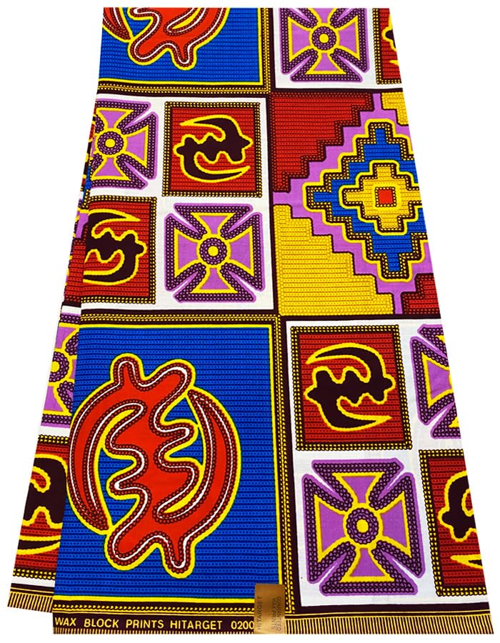 African Wax Print in Meba Wo Abrokyere Design - Gye Nyame- Red, Blue, Yellow, Lilac, Brown, White-Sell by 6 Yards- 100% Cotton