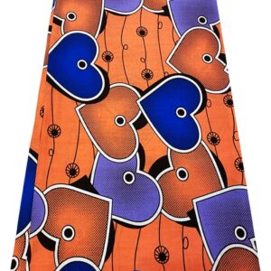 Exclusive Ankara Design- Heart Design- Blue, White, Orange, Black -African Wax Print Fabrics- Sell for 6 Yards- 100% Cotton - for Dresses