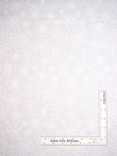 FlashPhoenix Quality Sewing Fabric –Christmas Snowflake Circles White 100% Cotton Fabric Wnter Essentials - 36x44 Inch by The Yard