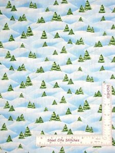 flashphoenix quality sewing fabric –christmas just chillin ice snow trees blue white 100% cotton fabric qt - by the 36x44 inch by the yard