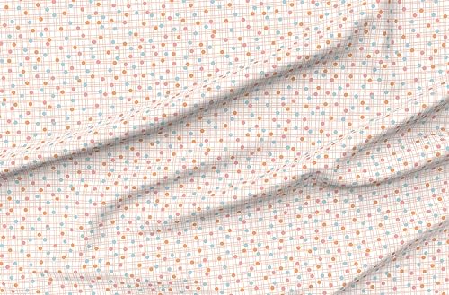 Spoonflower Fabric - Plaid Polka Dots Polkadot Grid Lines Pink White Orange Blue Stripes Printed on Cotton Poplin Fabric by The Yard - Sewing Shirting Quilting Dresses Apparel Crafts